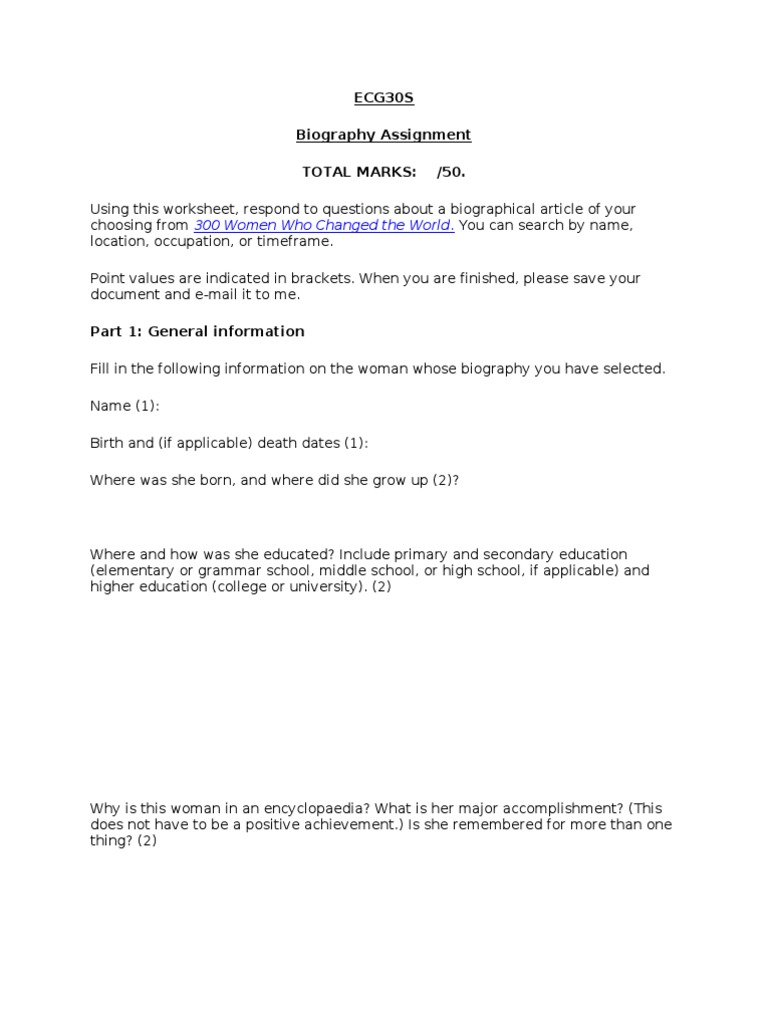 Biography Assignment | PDF | Cognition | Psychological Concepts