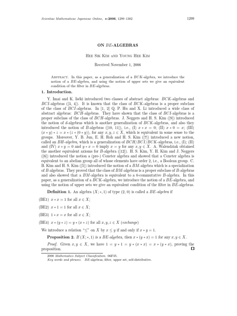 This Is Definition and Properties About BE-algebras | PDF