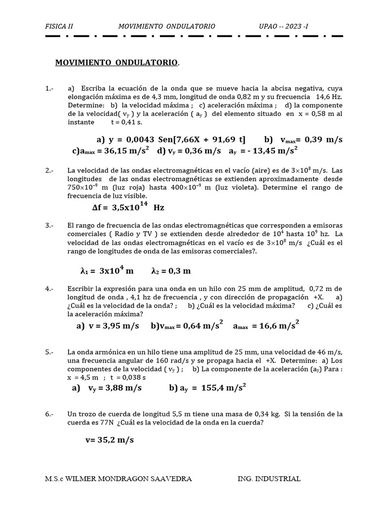 Movimiento Ondulatorio 2023 - Fisica Ii - Ing. Ind. | PDF | Olas | Frecuencia