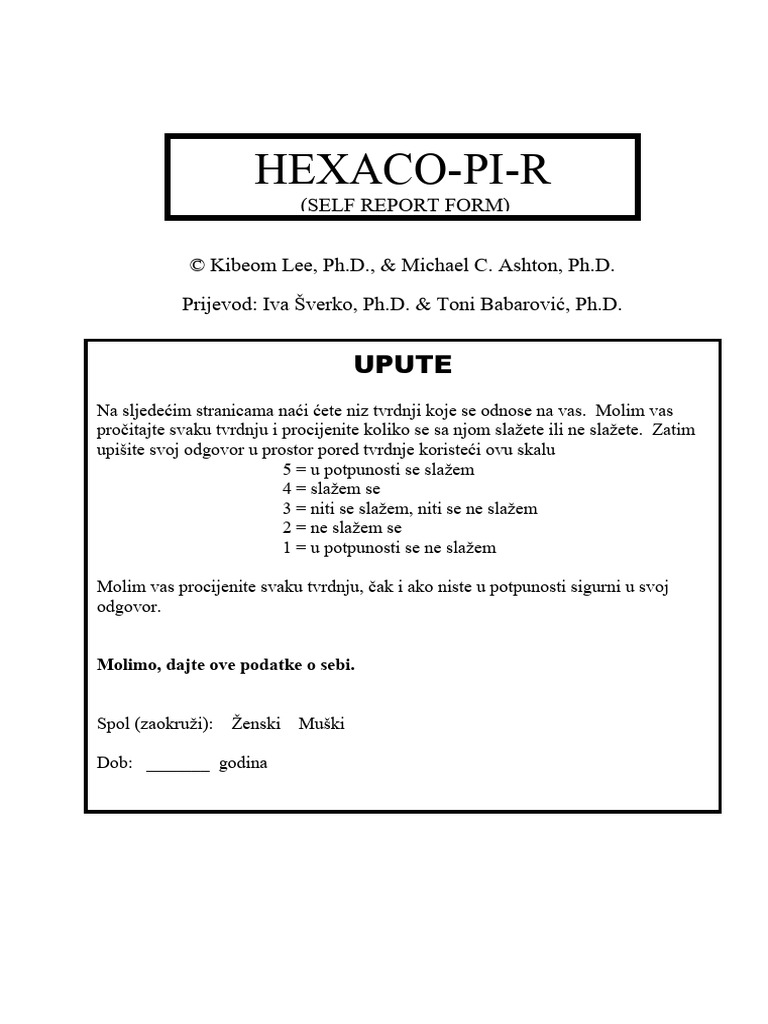 Items Hexaco Pi-R Croatian - Self100 | PDF