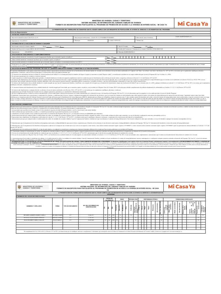 Formulario de Mi Casa Ya Bancos | PDF | Crédito | Finanzas y ...