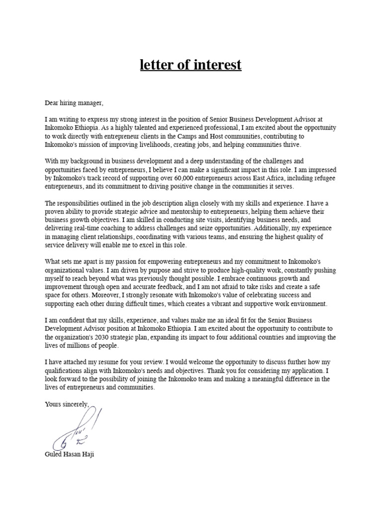 Letter of Interest | PDF