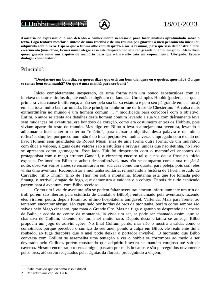 O Hobbit - J.R.R Tolken | PDF | Bilbo Bolseiro | O Hobbit