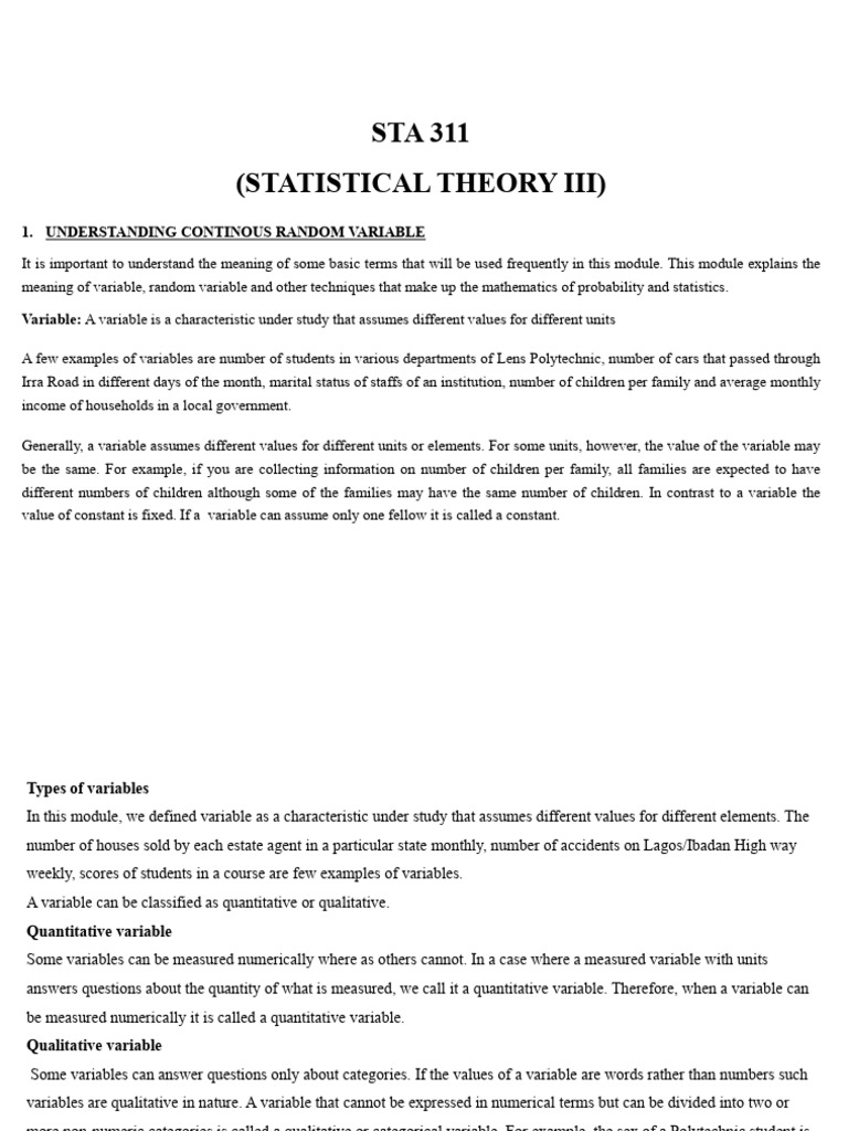 Sta 311 L1 | PDF | Probability Distribution | Random Variable