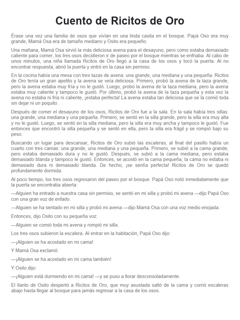 Cuento de Ricitos de Oro | PDF