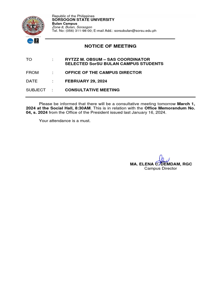 Consultative Meeting Notice for Students | PDF
