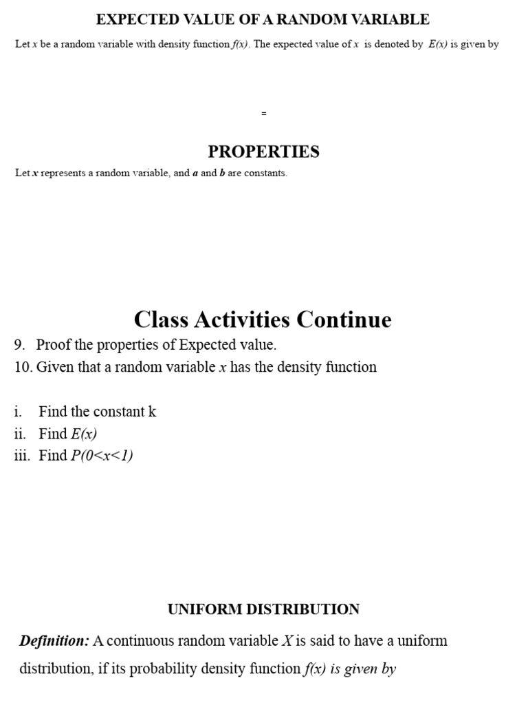 Sta 311 L2 | PDF | Expected Value | Probability Density Function
