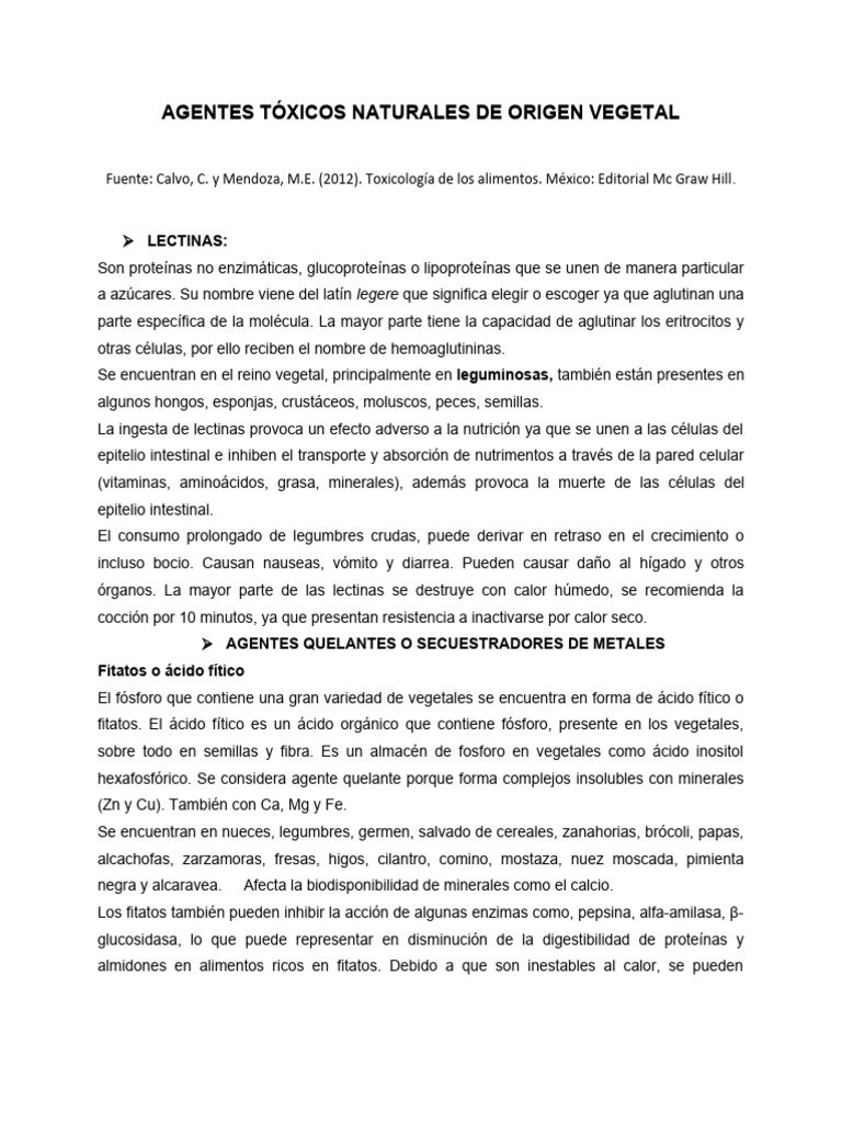 Agentes Tóxicos Naturales de Origen Vegetal | PDF | Cafeína | Proteínas