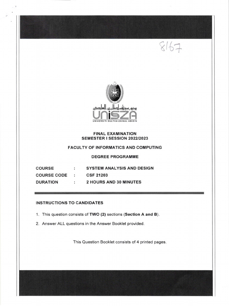 System Analysis & Design Exam Paper | PDF | Librarian | Libraries