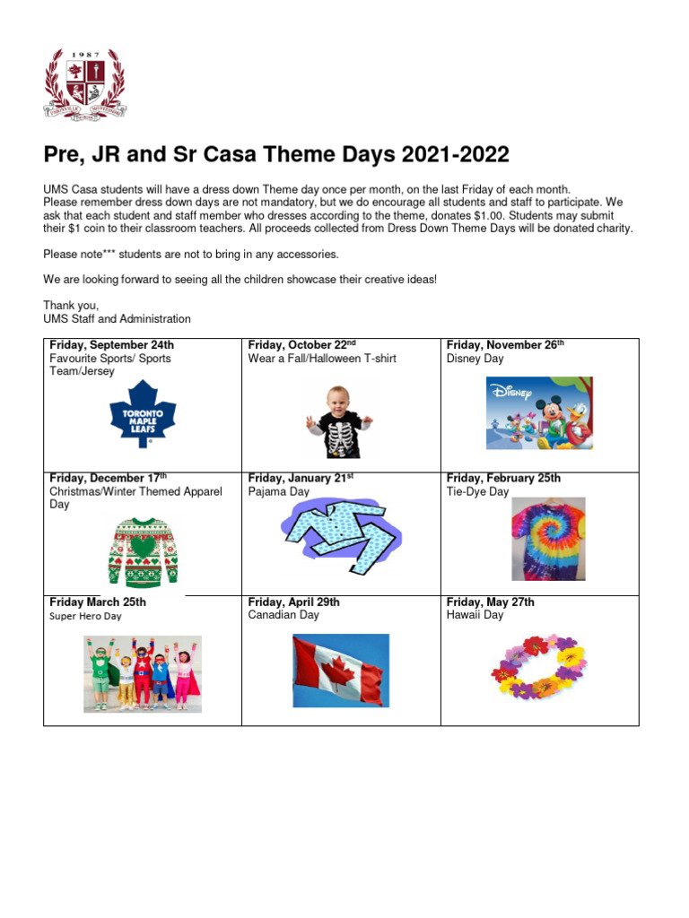 Dress Down Theme Days 2021 2022 | PDF