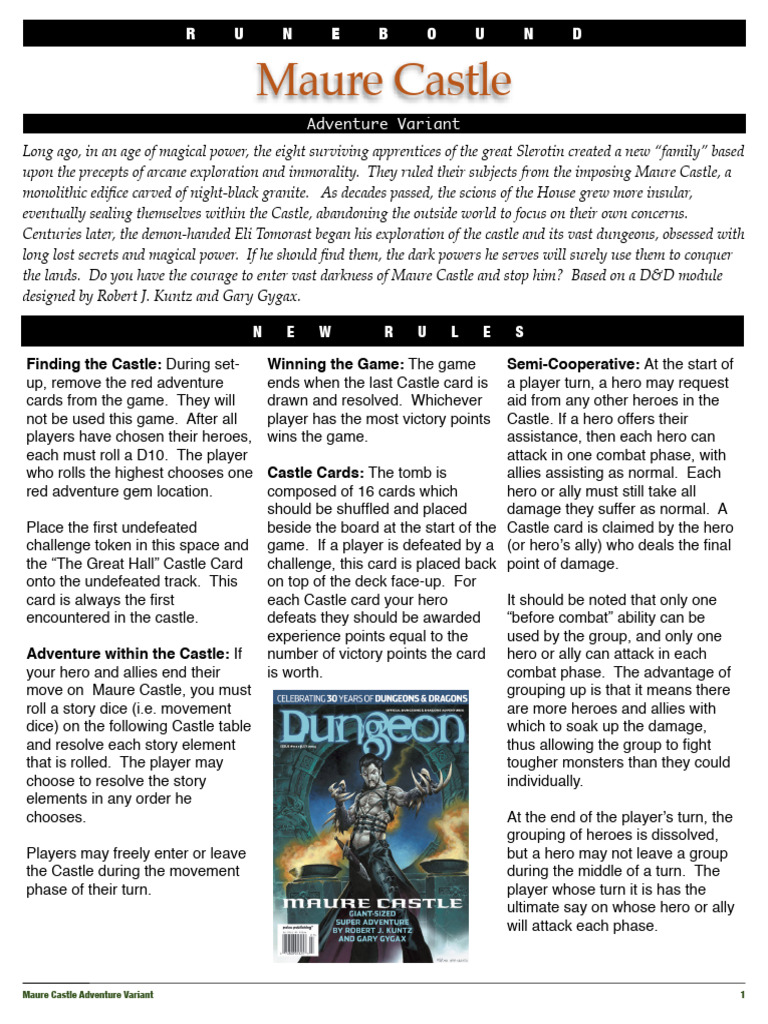 Maure Castle Rules v.1.1 | PDF | Role Playing Games | Gaming