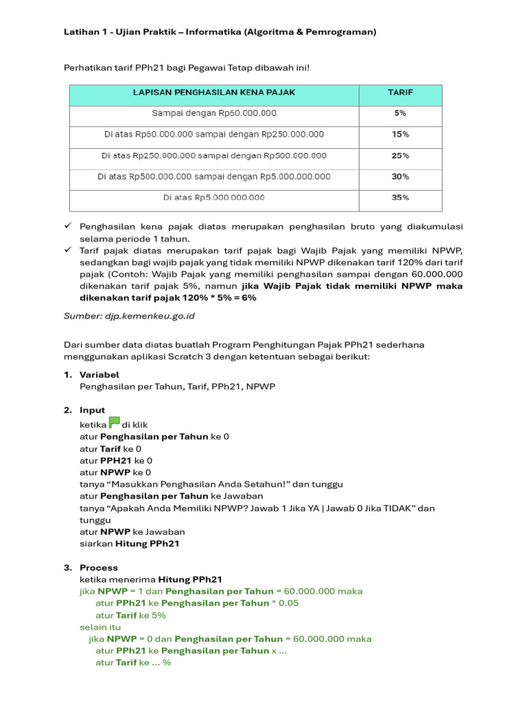Latihan 1 Ujian Praktik Algoritma And Pemrograman Pdf