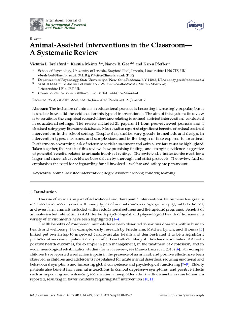 Animal-Assisted Interventions in The Classroom-A Systematic Review ...