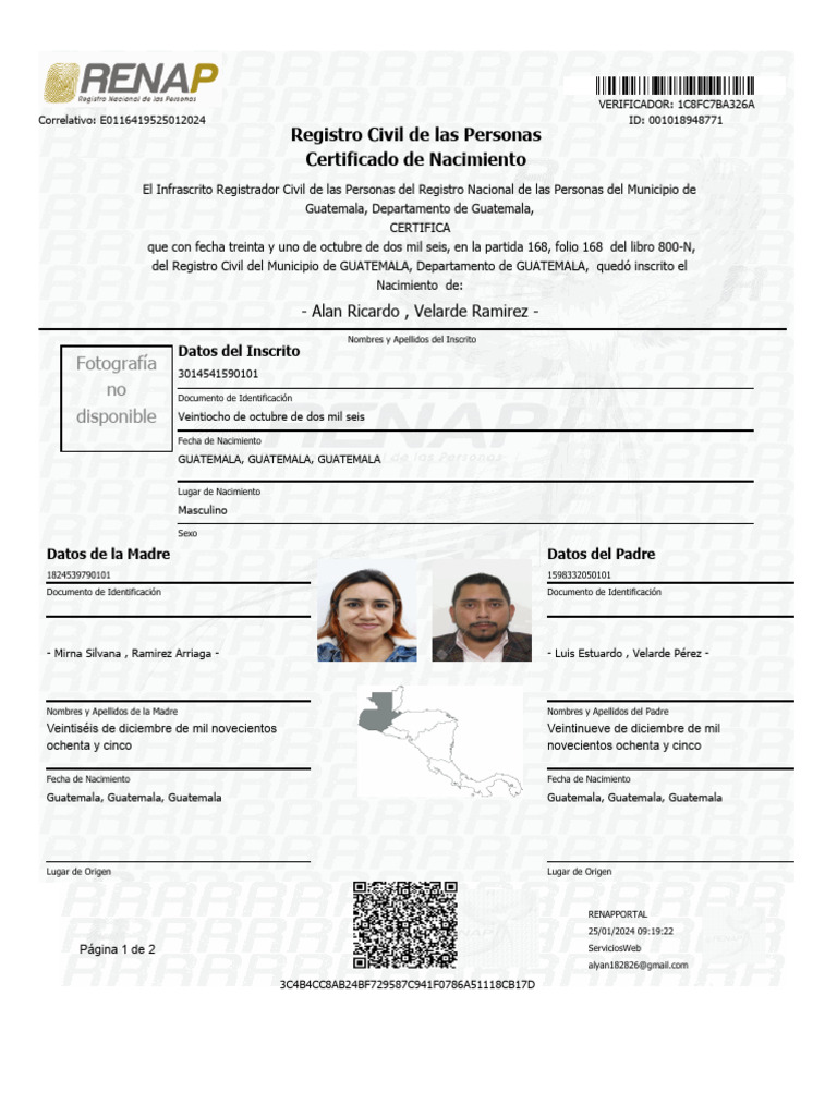 Certificado de Nacimiento en Guatemala | PDF