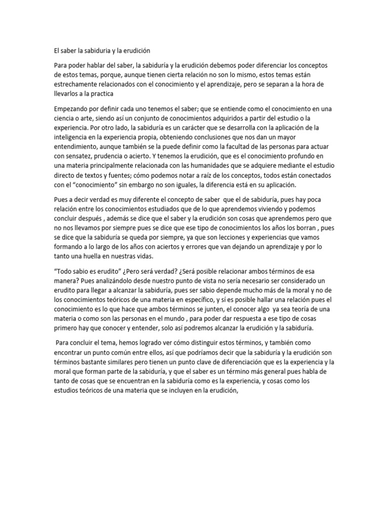 Diferencias entre saber, sabiduría y erudición | PDF | Sabiduría ...