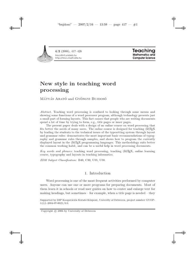 New Style in Teaching Word Processing | PDF | Te X | Typography