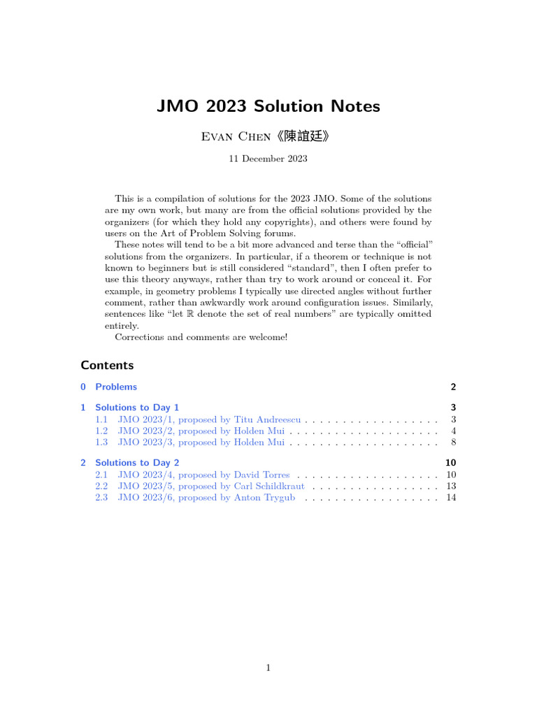JMO 2023 Notes | PDF | Square Root | Discrete Mathematics