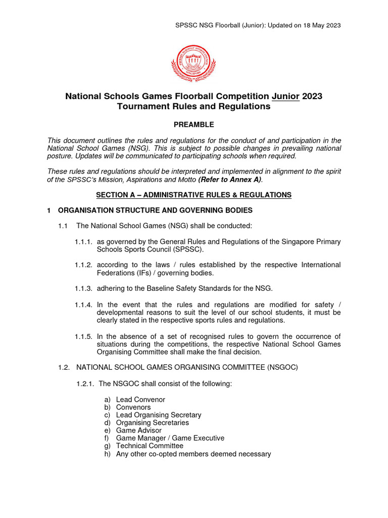 (FLOORBALL) - (Nat) - (J) - (BG) - RULES and REGULATIONS FOR SPSSC ...