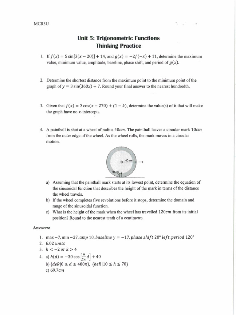MCR 3U - Unit 5 - Thinking Practice - Solutions | PDF