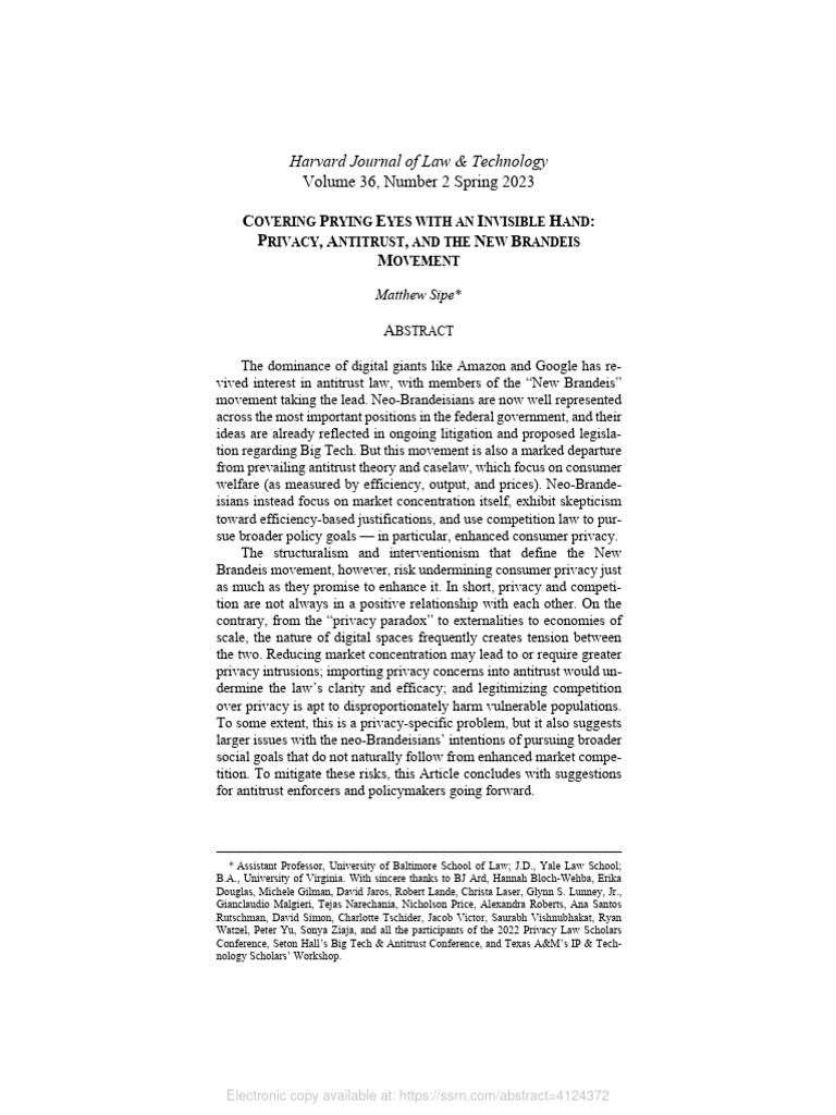 (2023) Privacy, Antitrust, and The New Brandeis Movement | PDF ...
