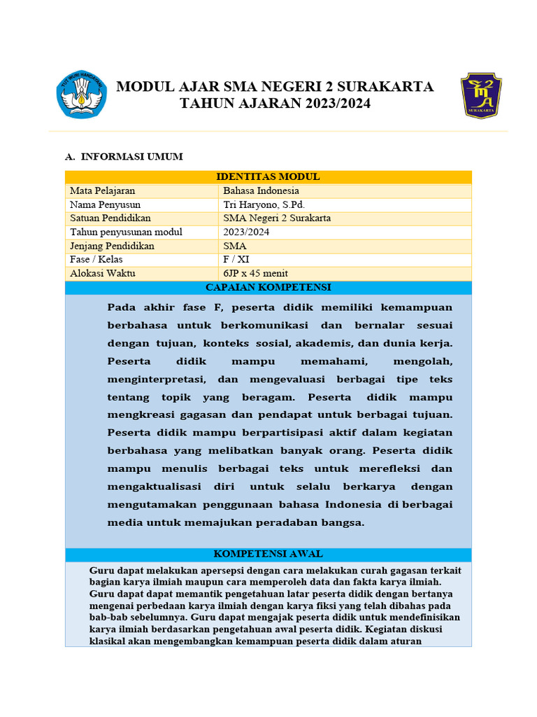 Modul Ajar Karya Ilmiah | PDF | Karier & Perkembangan