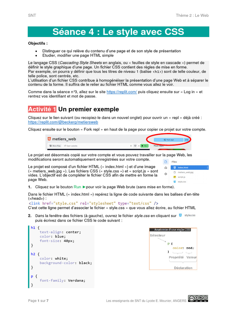 Séance 4: Le Style Avec CSS: Activité 1 | PDF | Langage de balisage | Html