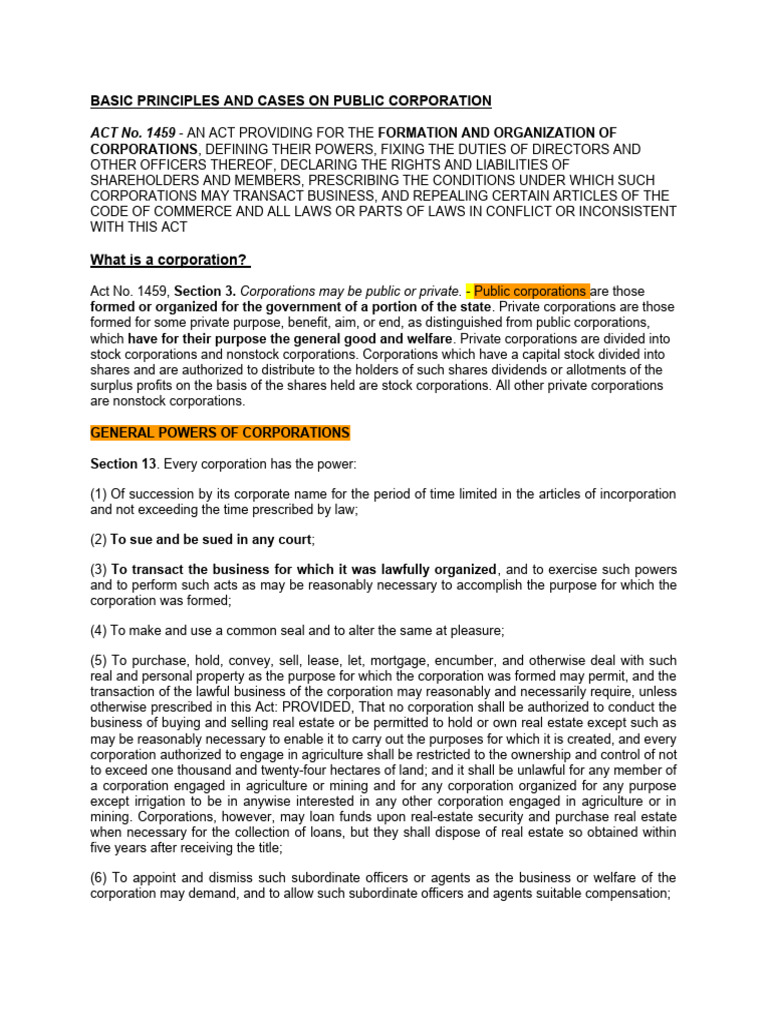 PubCorp Week 1 | PDF | Eminent Domain | Corporations