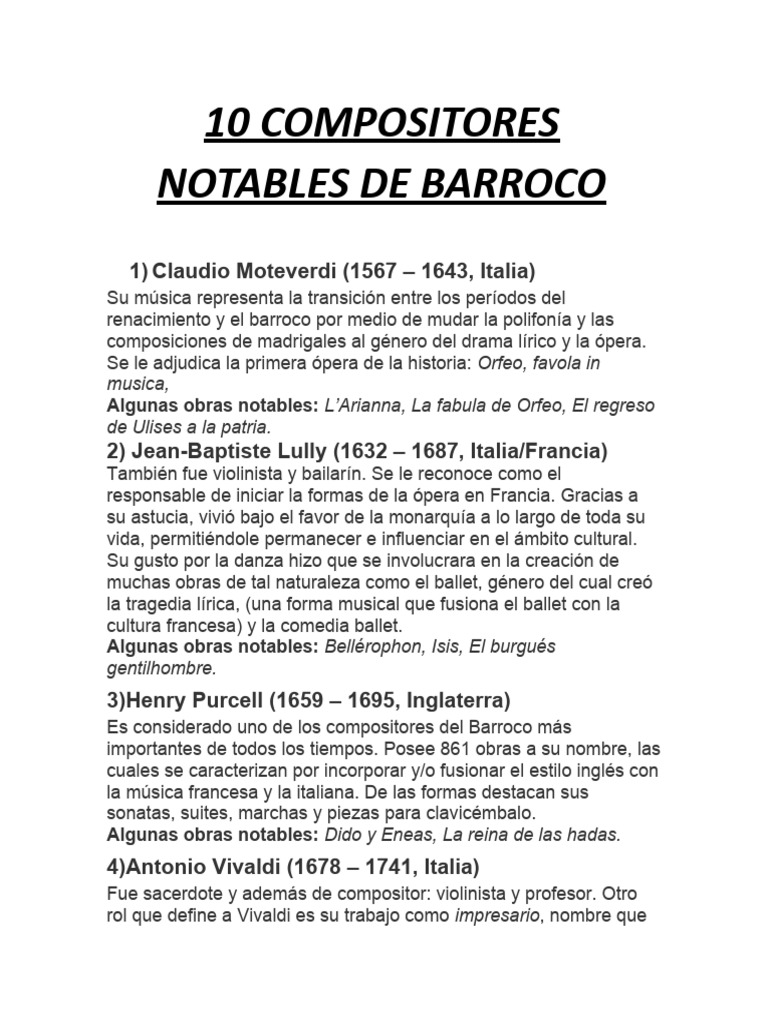 10 Compositores Notables de Barroco | PDF | Musica barroca | Johann ...