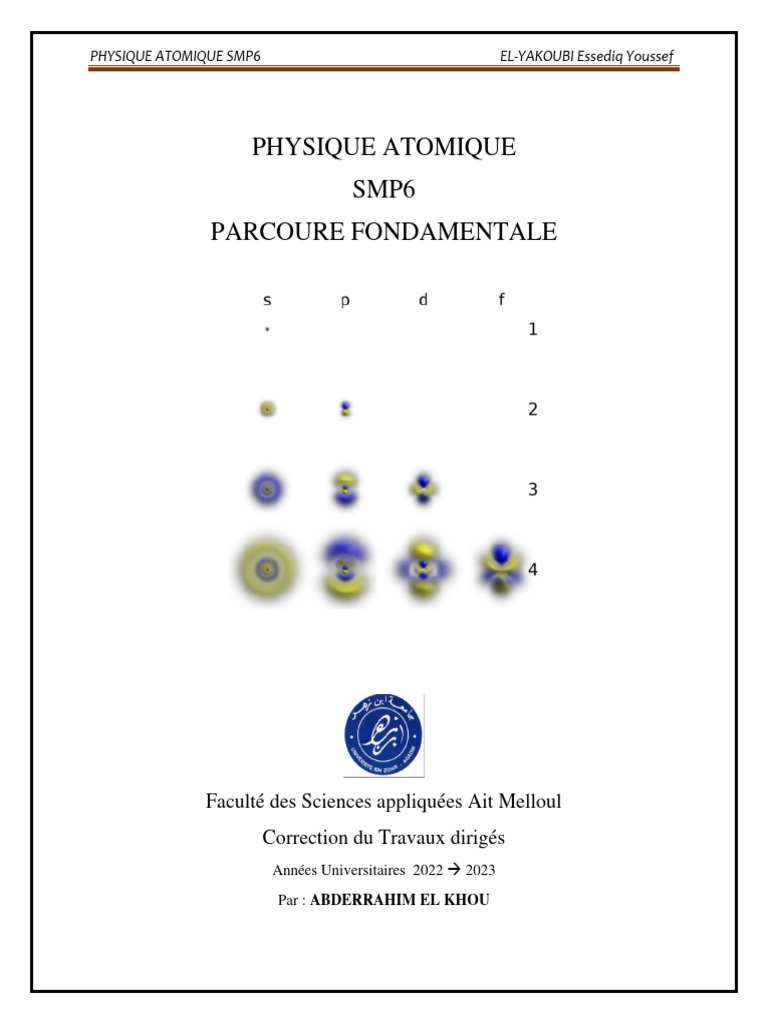 Physique Atomique Correction Serie 1 & 2 | PDF