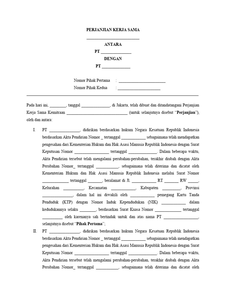 Template Perjanjian Kerja Sama | PDF