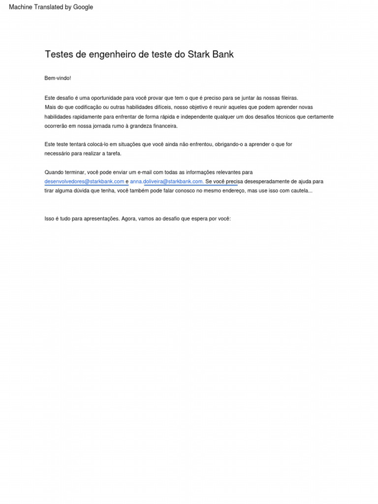 Stark Bank Test Engineer Trials | PDF
