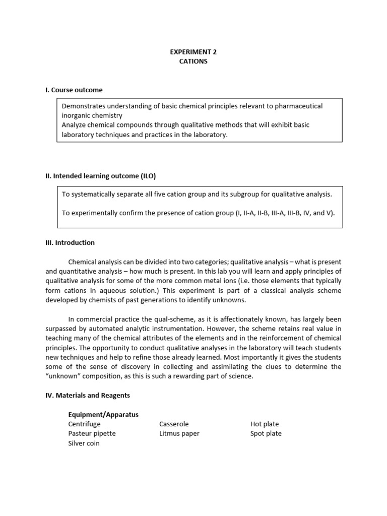 Experiment 2 Cations | PDF | Precipitation (Chemistry) | Chemical ...