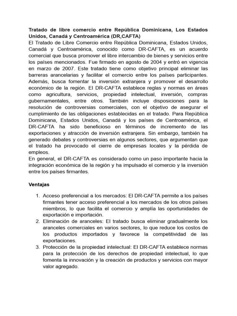 Tratado de Libre Comercio (DR, CAFTA) | PDF