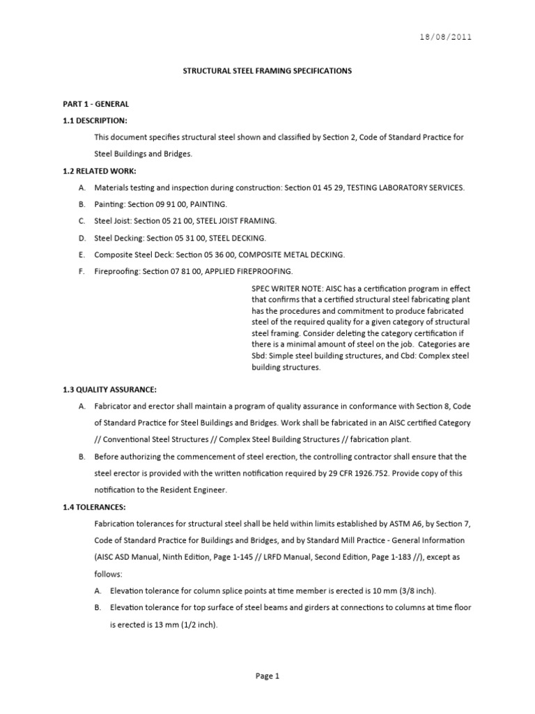 Structural Steel Framing Specs - AISC | PDF | Structural Steel | Screw