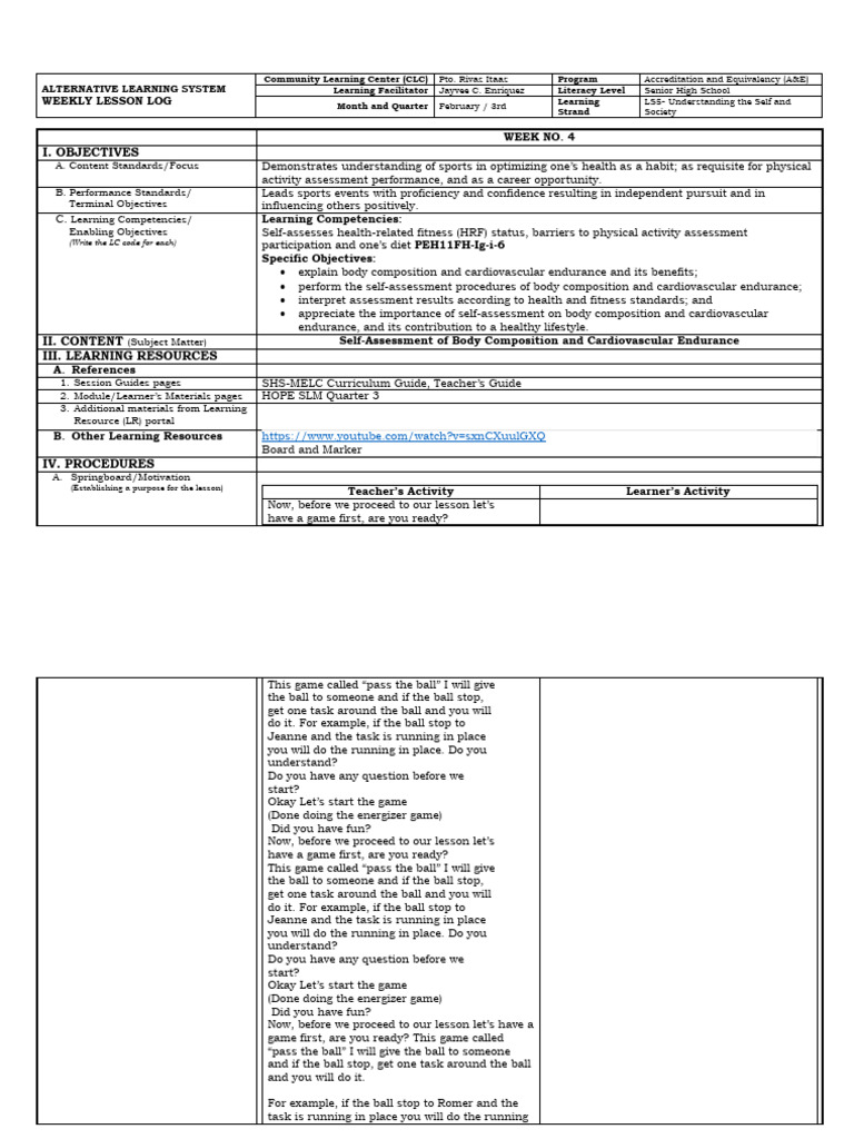 Cot 3 Als SHS | PDF | Body Mass Index | Physical Fitness