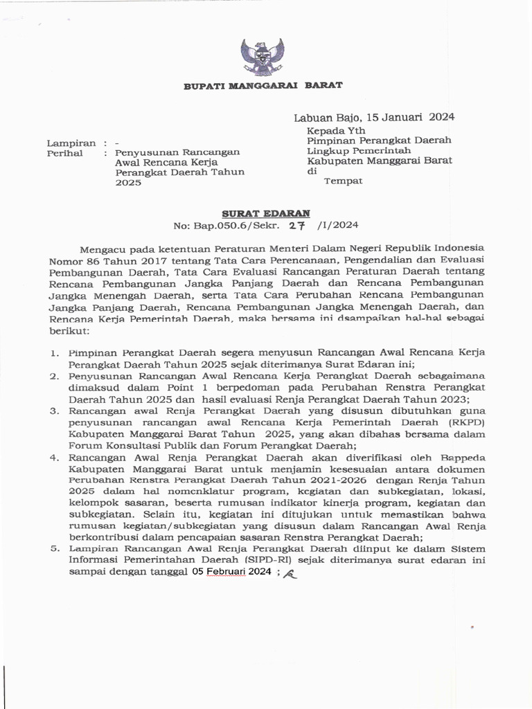 Surat Edaran Penyusunan Rencana Kerja Tahun 2025 | PDF
