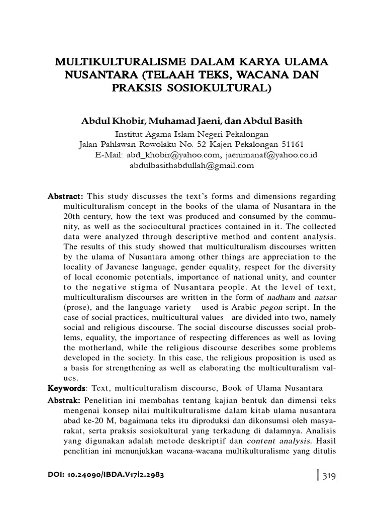 Multikulturalisme Dalam Karya Ulama Nusa | PDF | Indonesian Language ...