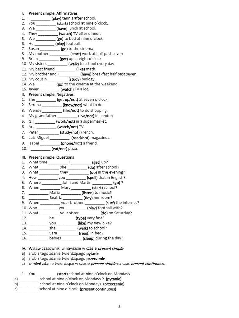 Pres - Simple - Pres - Cont Cwicz | PDF | Language Arts & Discipline