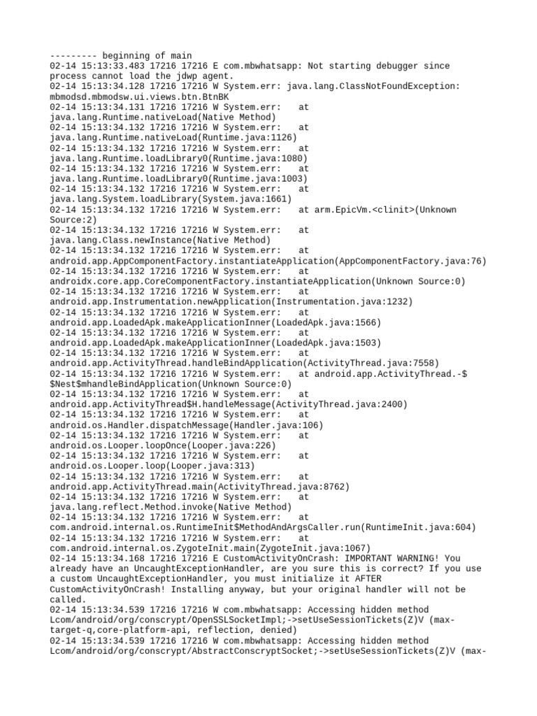 WhatsApp Debugging Error Logs | PDF | Java (Programming Language) | Android (Operating System)