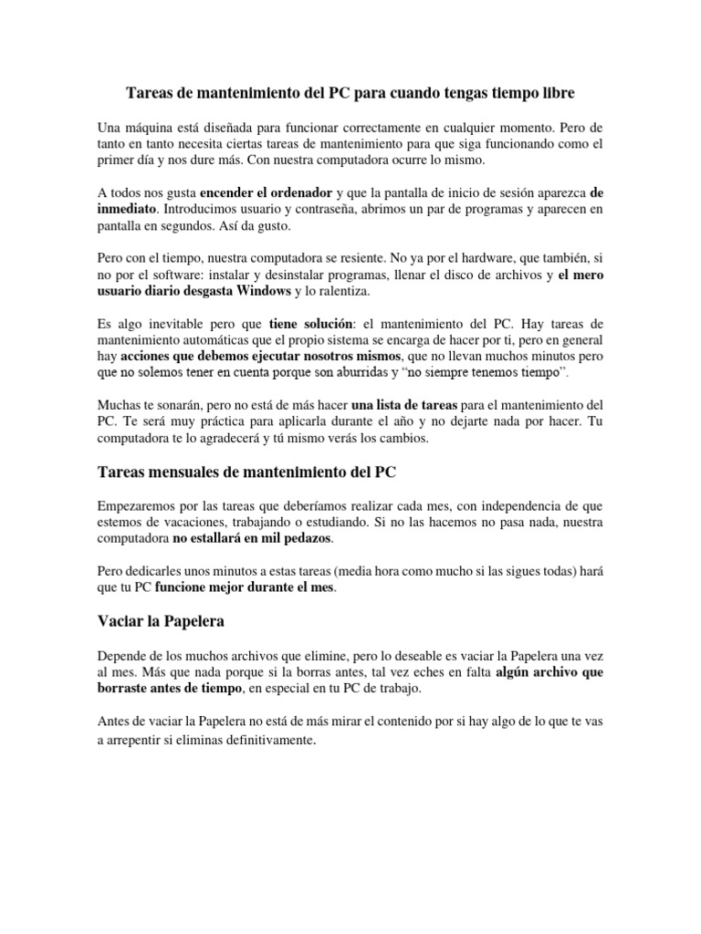 Tareas de Mantenimiento Del PC para Cuando Tengas Tiempo Libre | PDF | Archivo de computadora ...