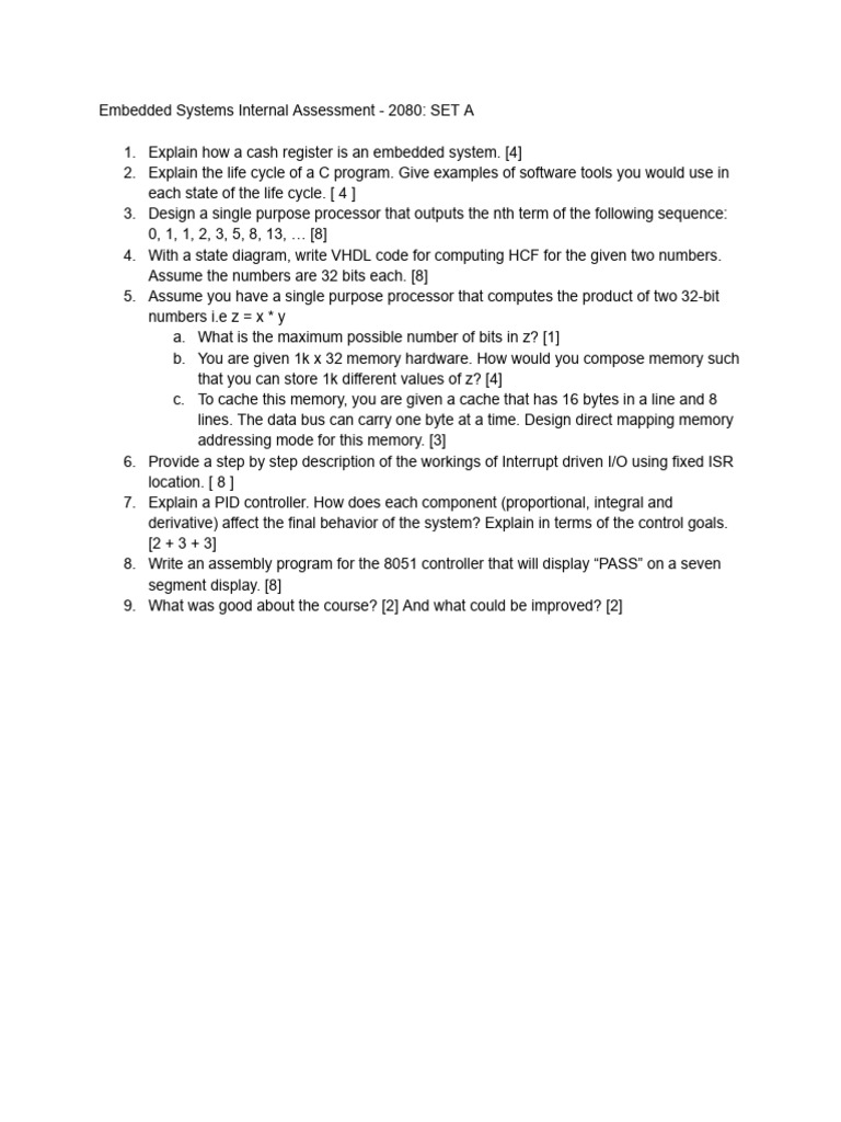 Embedded Systems Internal Assessment - 2080 | PDF
