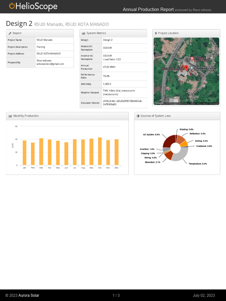Helioscope Simulation 12282819 Summary | PDF | Solar Energy | Electricity