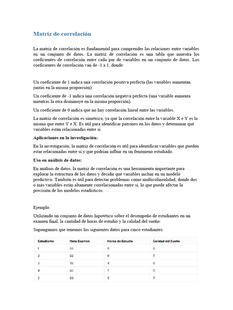 Matriz de Correlación | PDF | Matemáticas Aplicadas