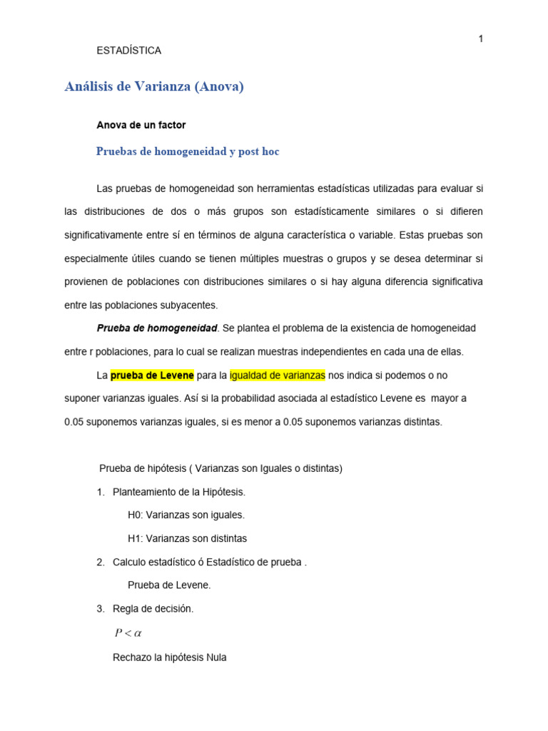 Análisis ANOVA y Pruebas Post Hoc | PDF | Diferencia | Análisis de variación