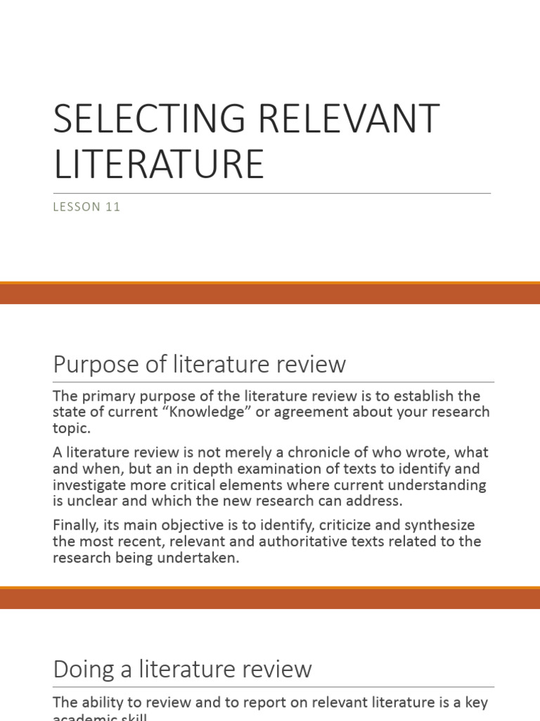 Selecting Relevant Literature for Research | PDF | Communication ...