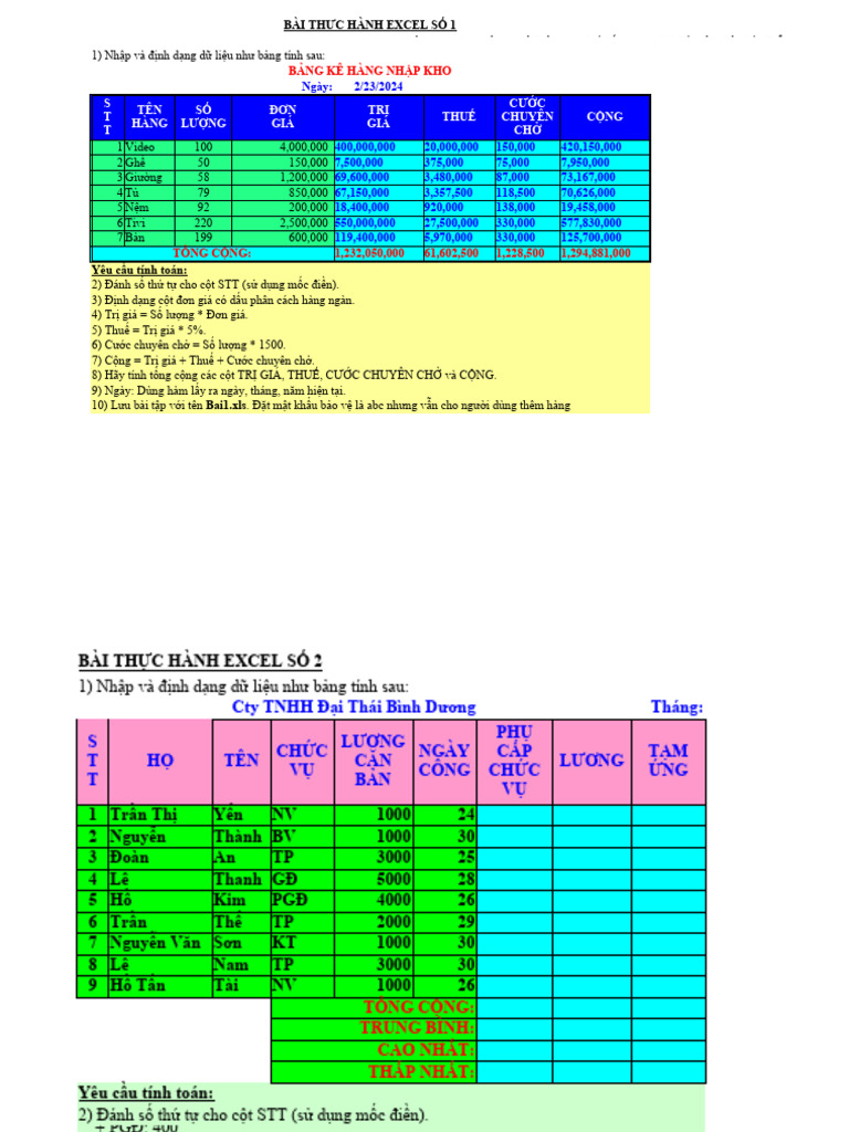 BTH Excel (1-3) - Preview | PDF