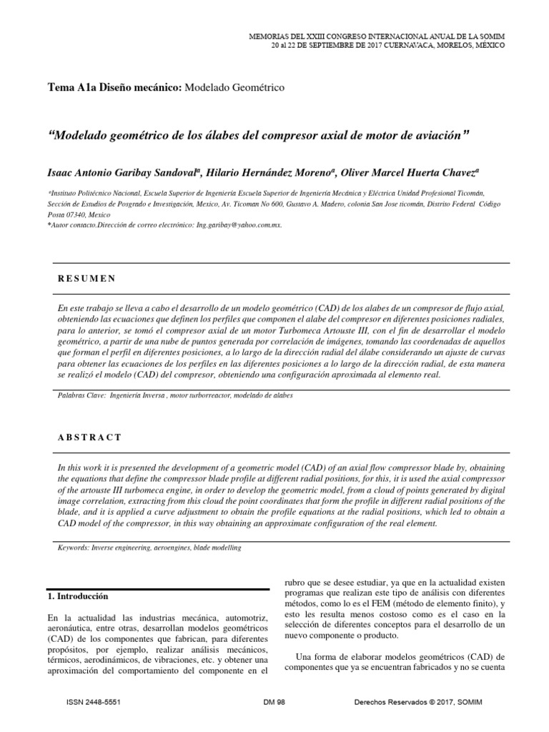 Modelado Geométrico de Los Álabes Del Compresor Axial de Motor de ...