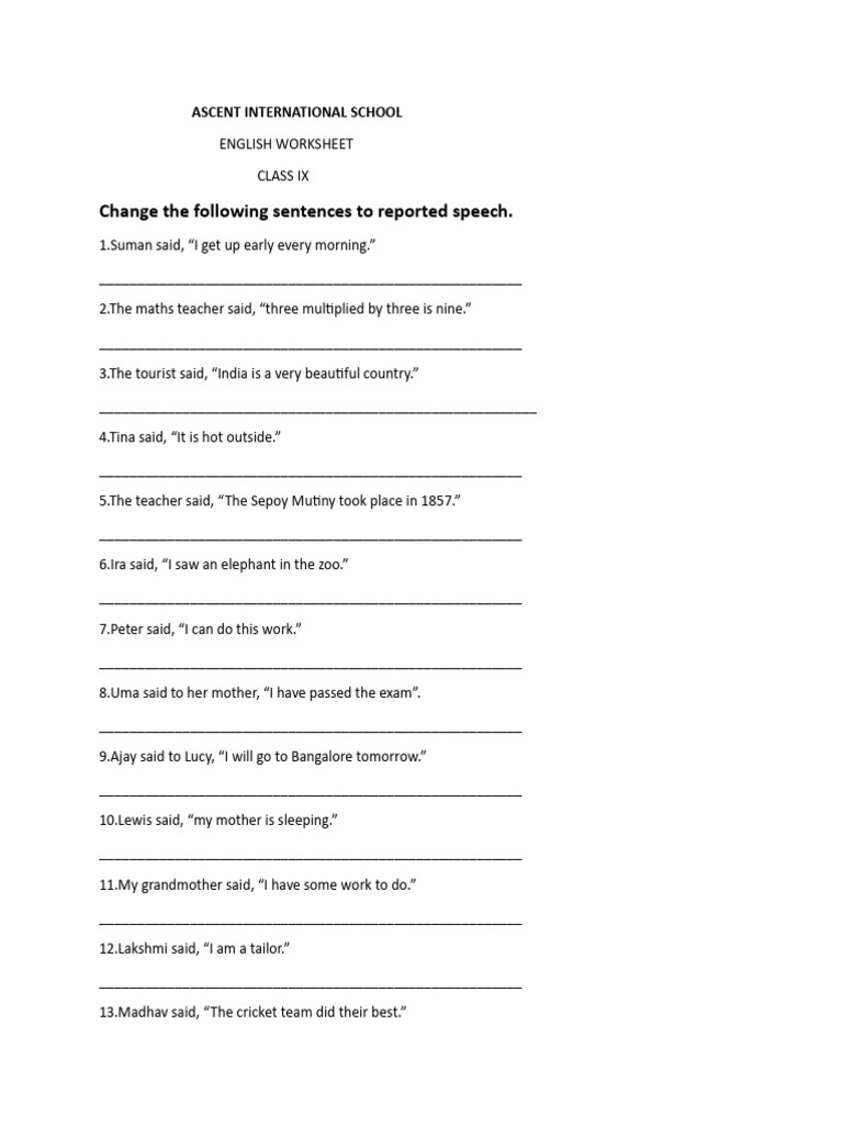 Worksheet Class 9 | PDF