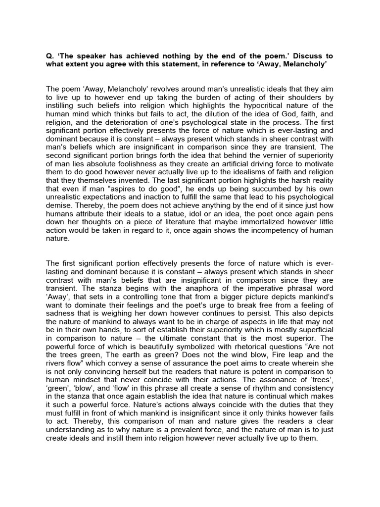 Away Melancholy Analysis | PDF | Faith | Virtue