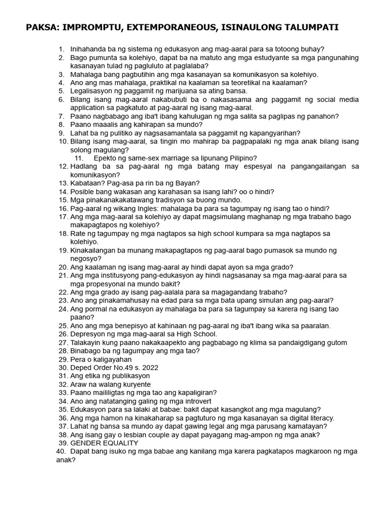 Paksa Sa Talumpati | PDF